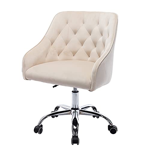 HomVent Swivel Chair w/Upholstered Armrests,Wide Seat Leisure Office Chair w/Tufted Shell Back Velvet Computer Chair w/Golden Base Task Chair w/Height Adjustment Design for Home Reception Room