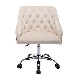 HomVent Swivel Chair w/Upholstered Armrests,Wide Seat Leisure Office Chair w/Tufted Shell Back Velvet Computer Chair w/Golden Base Task Chair w/Height Adjustment Design for Home Reception Room