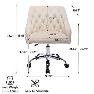 HomVent Swivel Chair w/Upholstered Armrests,Wide Seat Leisure Office Chair w/Tufted Shell Back Velvet Computer Chair w/Golden Base Task Chair w/Height Adjustment Design for Home Reception Room