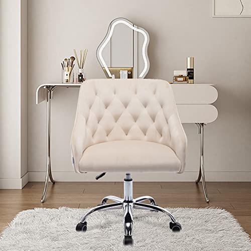 HomVent Swivel Chair w/Upholstered Armrests,Wide Seat Leisure Office Chair w/Tufted Shell Back Velvet Computer Chair w/Golden Base Task Chair w/Height Adjustment Design for Home Reception Room