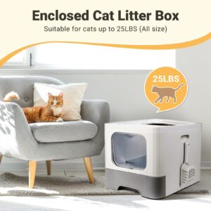 MIU COLOR Enclosed Cat Litter Box, Large Covered Kitty Litter Box with Lid, Big Top Entry Deep Tray, Anti-Splashing Easy to Clean, 20.3 x 15.6 x 15 Inches