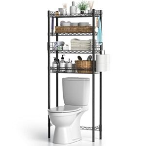 hodonas over toilet bathroom organizer, 4-tier over the toilet storage shelf adjustable bathroom shelves over toilet, above toilet storage rack stable freestanding bathroom space saver, black