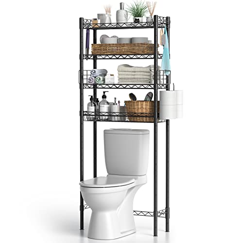 Hodonas Over Toilet Bathroom Organizer, 4-Tier Over The Toilet Storage Shelf Adjustable Bathroom Shelves Over Toilet, Above Toilet Storage Rack Stable Freestanding Bathroom Space Saver, Black