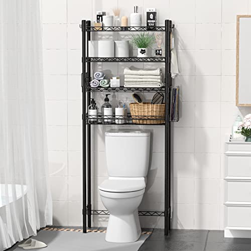 Hodonas Over Toilet Bathroom Organizer, 4-Tier Over The Toilet Storage Shelf Adjustable Bathroom Shelves Over Toilet, Above Toilet Storage Rack Stable Freestanding Bathroom Space Saver, Black