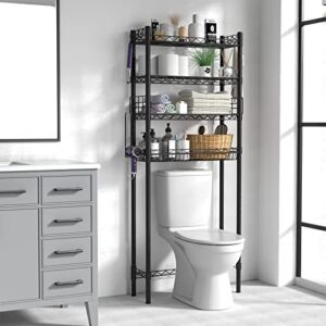 Hodonas Over Toilet Bathroom Organizer, 4-Tier Over The Toilet Storage Shelf Adjustable Bathroom Shelves Over Toilet, Above Toilet Storage Rack Stable Freestanding Bathroom Space Saver, Black