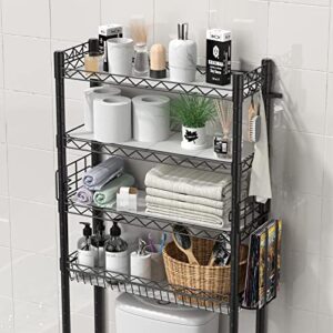 Hodonas Over Toilet Bathroom Organizer, 4-Tier Over The Toilet Storage Shelf Adjustable Bathroom Shelves Over Toilet, Above Toilet Storage Rack Stable Freestanding Bathroom Space Saver, Black