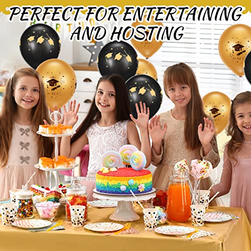 Plastic Table Cloth Disposable Table Cover Plastic Table Cloth for Indoor or Outdoor Tables Parties Picnic Birthdays and Weddings, 54" x 108"(Black, Gold, 12 Pcs)