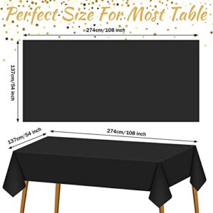 Plastic Table Cloth Disposable Table Cover Plastic Table Cloth for Indoor or Outdoor Tables Parties Picnic Birthdays and Weddings, 54" x 108"(Black, Gold, 12 Pcs)