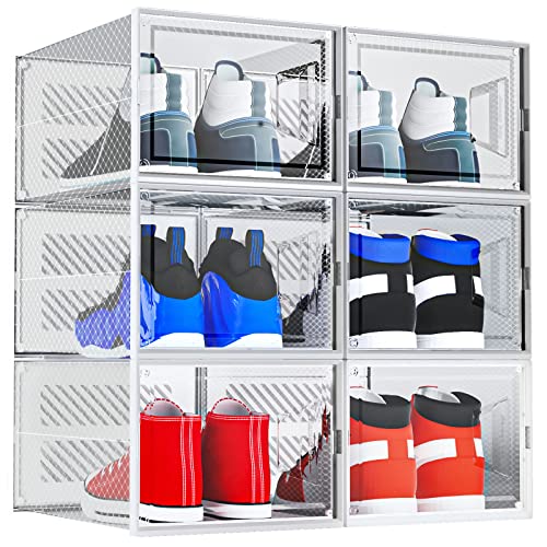 Ateboon X-Large Shoe Storage Boxes, 6 Pack Shoe Boxes Clear PlasticStackable Shoe Boxes with Lids, Space Saving Sneaker Storage for Sneakerheads Shoe Bin Shoe Containers, Fit for Men/Women US Size 13