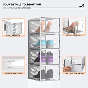 Ateboon X-Large Shoe Storage Boxes, 6 Pack Shoe Boxes Clear PlasticStackable Shoe Boxes with Lids, Space Saving Sneaker Storage for Sneakerheads Shoe Bin Shoe Containers, Fit for Men/Women US Size 13