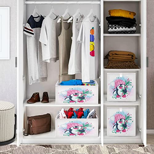 Kigai Cute Christmas Penguin Rectangular Storage Bins - 16x11x7 In Large Foldable Storage Basket Fabric Storage Baskes Organizer for Toys, Books, Shelves, Closet, Home Decor