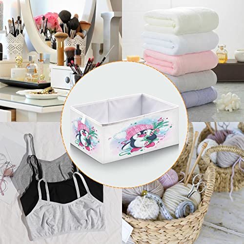 Kigai Cute Christmas Penguin Rectangular Storage Bins - 16x11x7 In Large Foldable Storage Basket Fabric Storage Baskes Organizer for Toys, Books, Shelves, Closet, Home Decor