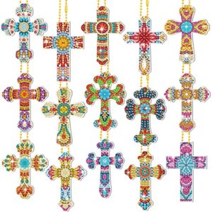 inbagi 15 pcs easter diamond keychains easter 5d diamond painting key chains cross diamond art keychains pendant diamond painting key rings diy diamond ornament decoration