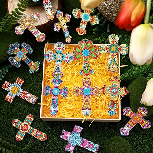 Inbagi 15 Pcs Easter Diamond Keychains Easter 5D Diamond Painting Key Chains Cross Diamond Art Keychains Pendant Diamond Painting Key Rings DIY Diamond Ornament Decoration