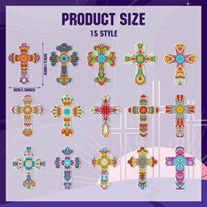 Inbagi 15 Pcs Easter Diamond Keychains Easter 5D Diamond Painting Key Chains Cross Diamond Art Keychains Pendant Diamond Painting Key Rings DIY Diamond Ornament Decoration