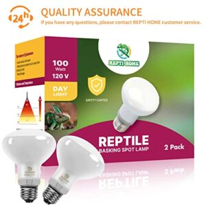 REPTI HOME Reptile Heat Lamp Bulbs (New Upgraded, Safer, 100W 2 Pack), Reptiles & Amphibians UVA Basking Spot Lamp Bulb, Reptile Daylight Heat Bulb for Bearded Dragon, Lizard, Turtle