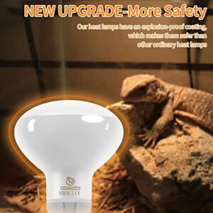 REPTI HOME Reptile Heat Lamp Bulbs (New Upgraded, Safer, 100W 2 Pack), Reptiles & Amphibians UVA Basking Spot Lamp Bulb, Reptile Daylight Heat Bulb for Bearded Dragon, Lizard, Turtle