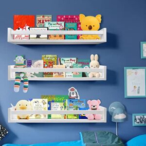 lixintray floating bookshelf 24 inches set of 3, wall mounted nursery book shelves for bathroom decor, kids room, kitchen spice rack, book shelf organizer for baby nursery decor