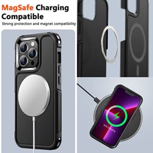 SUPFINE Magnetic for iPhone 13 Pro Max Case [Compatible with MagSafe] [10 FT Military Grade Drop Protection] 2X [ Tempered Glass Screen Protector+Camera Lens Protector] Non-Slip Phone Case, Black