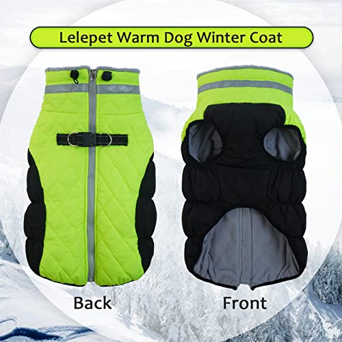 Lelepet Warm Dog Winter Coat Reflective Zippered Dog Jacket with Harness Windproof Dog Cold Weather Coats Snow Jacket for Small Medium Large Dogs Turtleneck Fleece Dog Vest for Winter, L