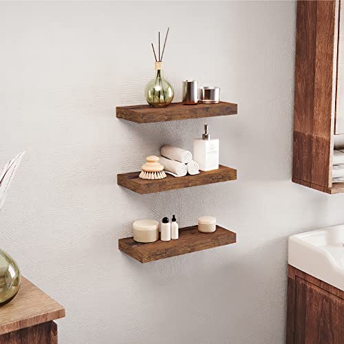 Arceisle Hanging Shelves, Rustic Wood Wall Shelves, 15" Floating Shelves for Bathroom, Bedroom, Kitchen, Living Room, Laundry Room, Wall Storage, Book, Photo Display, Set of 2