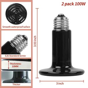 REPTI HOME 100W Ceramic Heat Emitter (2 Pack), Reptile Heat Lamp Bulbs, Ceramic Heater for Amphibian, Pet Brooder Coop, Chicken, Dog, Cat