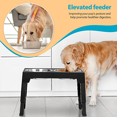 Niubya Elevated Stainless Steel Dog Food Bowls , Adjusts to 5 Heights (3.15", 8.66", 9.84",11.02", 12.2") for Small Medium and Large Dogs, Black