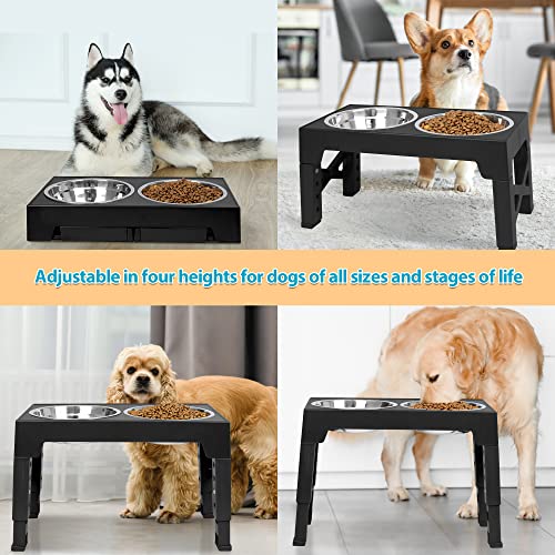 Niubya Elevated Stainless Steel Dog Food Bowls , Adjusts to 5 Heights (3.15", 8.66", 9.84",11.02", 12.2") for Small Medium and Large Dogs, Black