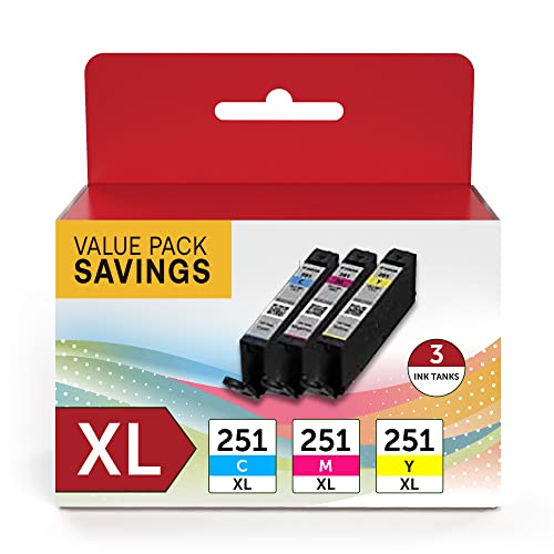 CLI-251XL Compatible Ink Cartridge Replacement for Canon 251 Ink Cartridges Combo Pack High Yield Use to PIXMA MX922, MG5420, MG5520, MG5522, MG6320, MG6620, MG7520, iP7220 Printer (3 Pack)