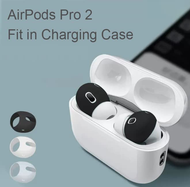 ALXCD Fit in Case Eartips Compatible with AirPods Pro 2 Earbuds 2nd Generation 2022, Anti Slip Silicone Earbuds Covers Ear Tips, Compatible with AirPods Pro 2, 6 Pairs Black White Clear