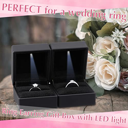 6 Pcs Black Engagement Ring Box with LED Light Earring Gift Box Square Shaped Wedding Ring Box Elegant Velvet Ring Box Display Ring Boxes Bulk for Proposal Ceremony Anniversary Birthday Gift