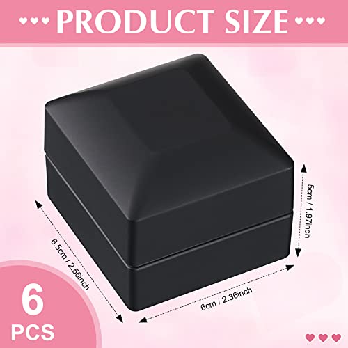 6 Pcs Black Engagement Ring Box with LED Light Earring Gift Box Square Shaped Wedding Ring Box Elegant Velvet Ring Box Display Ring Boxes Bulk for Proposal Ceremony Anniversary Birthday Gift