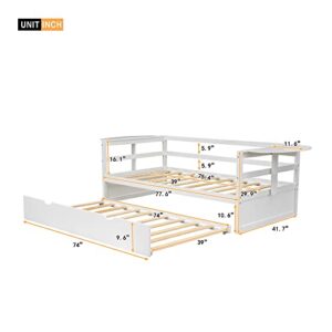 Harper & Bright Designs Daybed with Trundle and Side Foldable Table, Wood Twin Size Sofa Bed Frame with Wood Slat Support, Twin Bed Frame for Bedroom, Living Room (White)