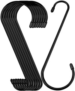 24 pack 9 inch extra large vinyl coated s hooks black heavy duty long s hooks for hanging plant extension hooks for kitchenware,utensils,pergola,closet,flower basket,garden,patio,indoor outdoor uses