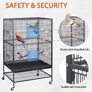 ZENY 52-Inch Bird Cage, Wrought Iron Standing Large Flight King Birdcage with Rolling Stand, Parakeet Parrot Cage for Large Birds Cockatiels African Grey Quaker Amazon Sun Pigeons