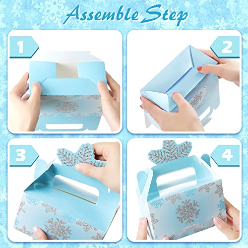 12 Pcs Wonderland Party Favor Box Winter Gable Boxes Snowflake Treat Boxes Birthday Box Paper Goodie Boxes Gift Box for Wonderland Birthday Winter Holidays Baby Shower Weddings Decorations (Blue)