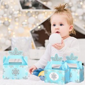 12 Pcs Wonderland Party Favor Box Winter Gable Boxes Snowflake Treat Boxes Birthday Box Paper Goodie Boxes Gift Box for Wonderland Birthday Winter Holidays Baby Shower Weddings Decorations (Blue)