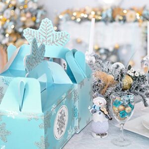 12 Pcs Wonderland Party Favor Box Winter Gable Boxes Snowflake Treat Boxes Birthday Box Paper Goodie Boxes Gift Box for Wonderland Birthday Winter Holidays Baby Shower Weddings Decorations (Blue)