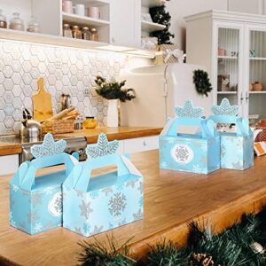 12 Pcs Wonderland Party Favor Box Winter Gable Boxes Snowflake Treat Boxes Birthday Box Paper Goodie Boxes Gift Box for Wonderland Birthday Winter Holidays Baby Shower Weddings Decorations (Blue)