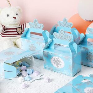 12 Pcs Wonderland Party Favor Box Winter Gable Boxes Snowflake Treat Boxes Birthday Box Paper Goodie Boxes Gift Box for Wonderland Birthday Winter Holidays Baby Shower Weddings Decorations (Blue)