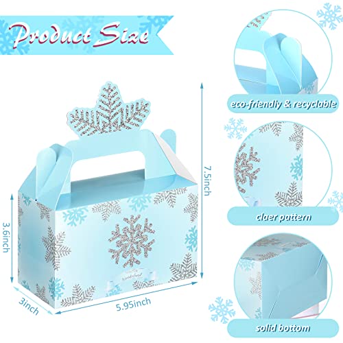 12 Pcs Wonderland Party Favor Box Winter Gable Boxes Snowflake Treat Boxes Birthday Box Paper Goodie Boxes Gift Box for Wonderland Birthday Winter Holidays Baby Shower Weddings Decorations (Blue)