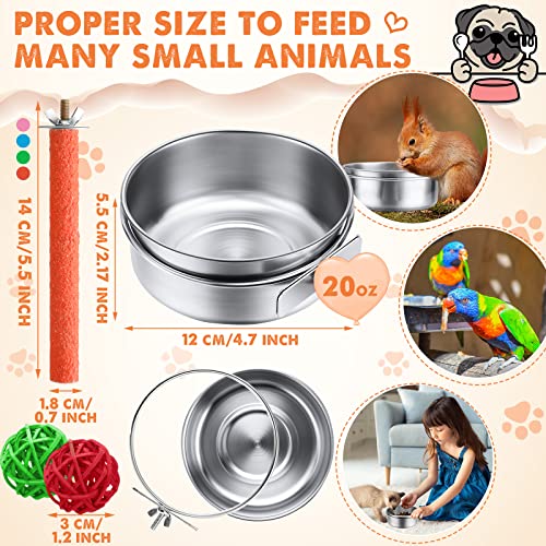 6 Pcs Bird Food Bowl Bird Feeding Dish Cups Stainless Steel Bird Water Feeder with Clamp 6 Rattan Balls and 4 Grinding Cage Perch Bird Toys Bird Perches for Budgies Parakeet Macaw Small Animals