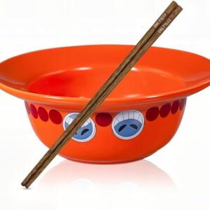 Anime One Piece Bowl Set with Chopsticks Straw Hat Ceramic Ramen Bowl Set Merchandise Fans Gifts, Dishwasher & Microwave Safe (orange)