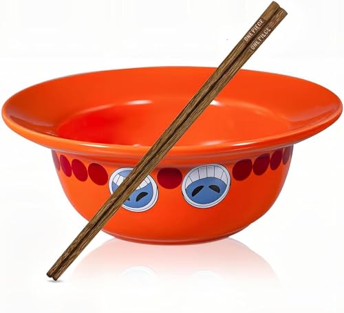 Anime One Piece Bowl Set with Chopsticks Straw Hat Ceramic Ramen Bowl Set Merchandise Fans Gifts, Dishwasher & Microwave Safe (orange)