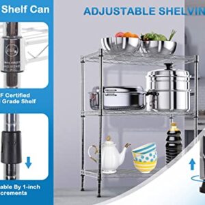 3-Tier Metal Shelving Adjustable Height 450Lb Capacity Small Wire Shelving Unit Solid Steel Storage Shelves Commercial Storage Rack for Kitchen Office Pantry Laundry (Chrome, 24"Lx14"Wx30"H)