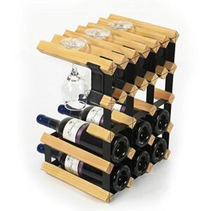 Wine Rack Stylish Simplicity Solid Wood Ornaments Creative Wine Cupboard Restaurant European Solid Wood Goblet Rack, PIBM, Wood Color