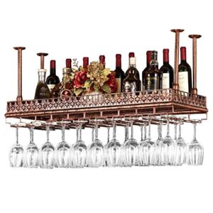 stylish simplicity wine racks adjustable height ceiling mounted hanging wine bottle holder metal iron wine glass rack goblet stemware racks vintage style decoration storage shelf, pibm, bronze, 80