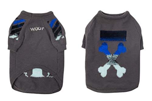 ChoChoCho Woof Knit Dog Sweater, Fashion Design Thermal Knitted Dog Sweaters for Dogs Puppy Small Medium Large, Warm Doggy Sweater Winter Clothes (Blue/Grey, 5XL)