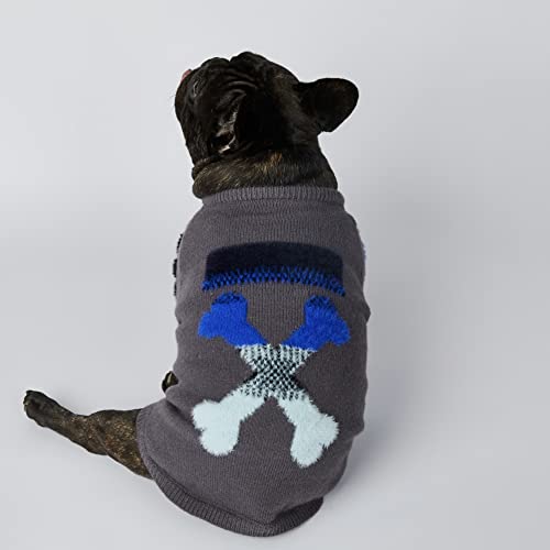 ChoChoCho Woof Knit Dog Sweater, Fashion Design Thermal Knitted Dog Sweaters for Dogs Puppy Small Medium Large, Warm Doggy Sweater Winter Clothes (Blue/Grey, 5XL)