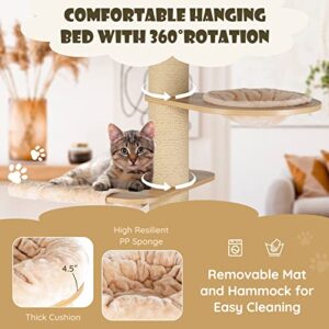 Tangkula Modern Cat Tree, Multi-Level Large Cat Tower w/Cat Condo, Hammocks & Hanging Basket, Tall Cat Tree w/Sisal Posts, Washable Cushions, Wood Cat Trees and Towers for Indoor Large Cats